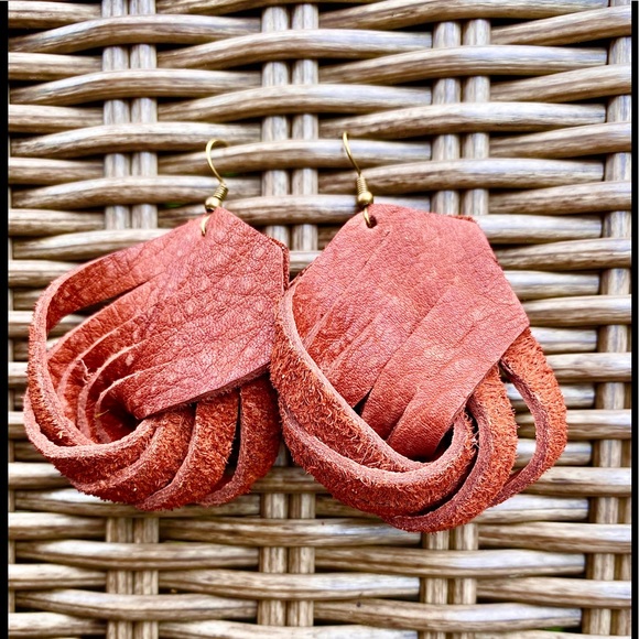 Handmade | Jewelry | Leather Earrings New Twisted Gypsy Fringe Russet ...